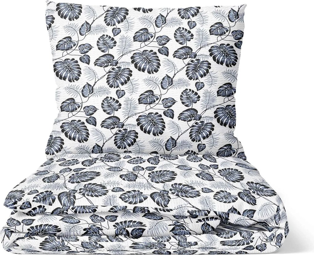 Krepové prodloužené povlečení Monstera - šedomodré Velikost: 140 x 220 + 70 x 90