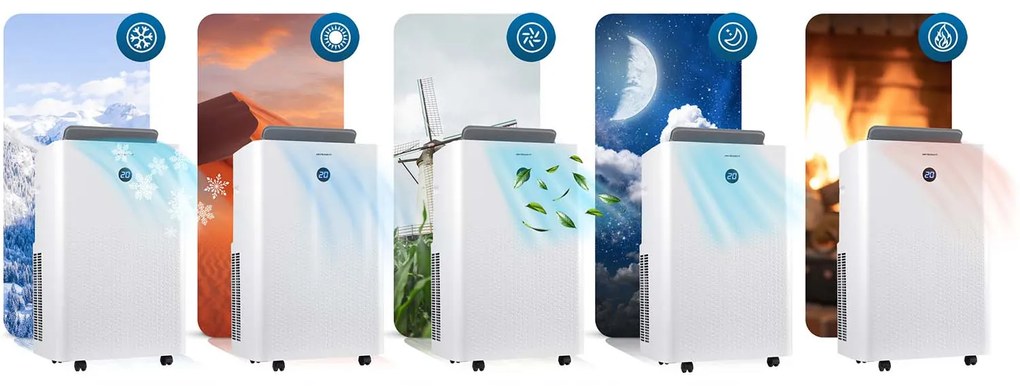 Přenosná klimatizace 14000 BTU s odvlhčovačem a topením WiFi 37l za 24 hodin Berdsen BD-583