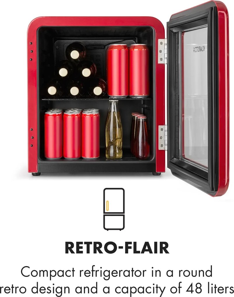 Klarstein PopLife 48, lednice na nápoje, 48 l, 0-10 °C, retro design, červená