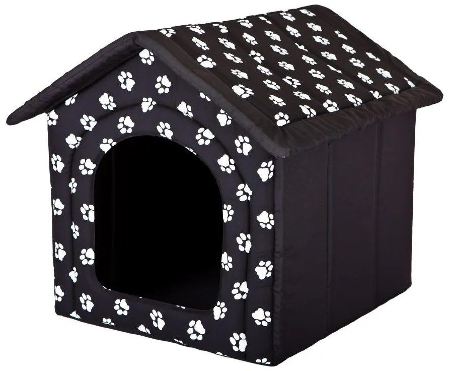 Pelíšek pro psa Bouda - černá a packy Velikost: R5 - 70 x 60 x 63 cm