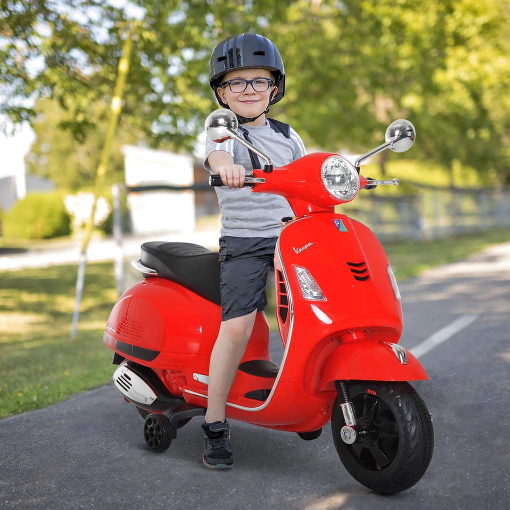 HOMCOM Elektrická Motorka pro Děti 3-6 Let s Licencí VESPA - Akumulátorová Motorka pro Děti s Hudbou, Rychlostí 2-3 km/h a Klaksonem, Nosnost 25 kg, …