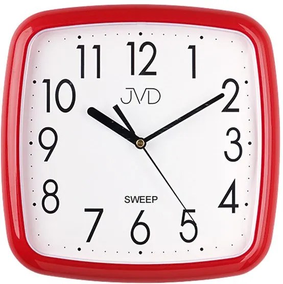 Červené dětské hranaté nástěnné netikající tiché hodiny JVD sweep HP615.14