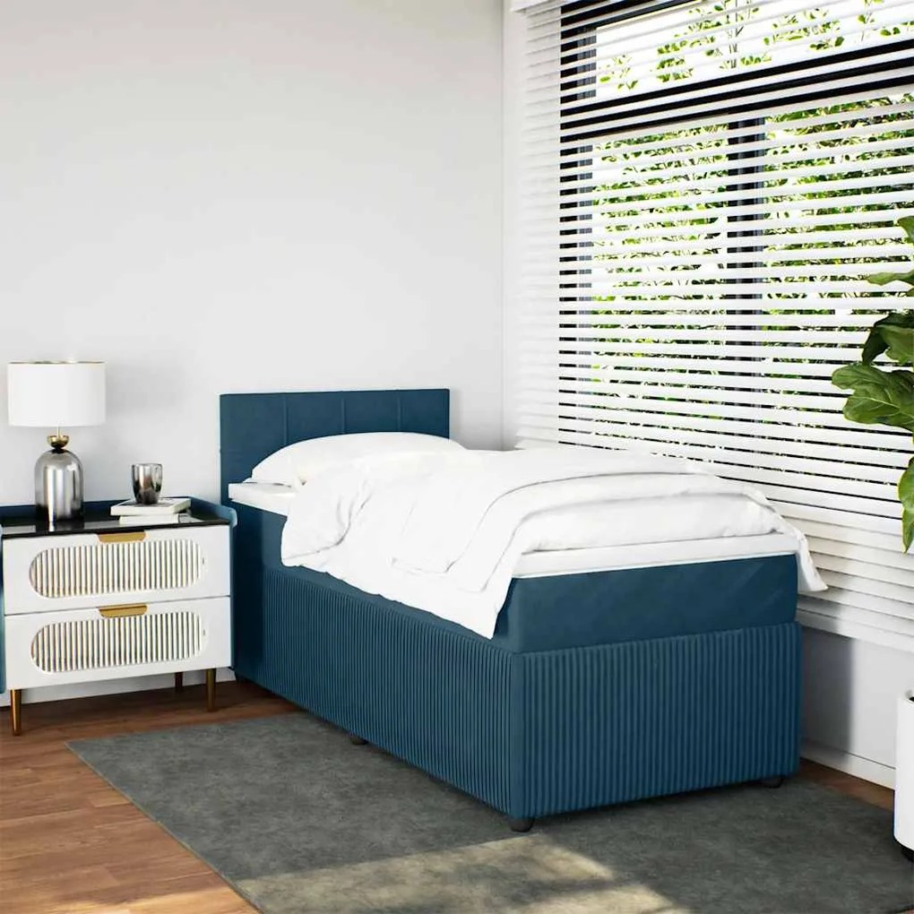 Box spring postel s matrací modrá 100 x 200 cm samet 3287666