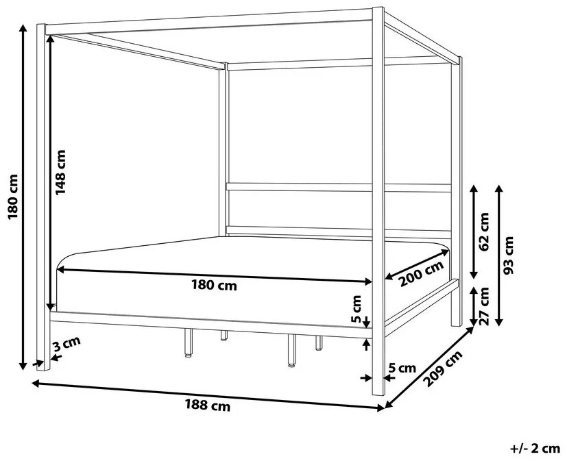 Kovová postel s baldachýnem 180 x 200 cm bílá LESTARDS Beliani