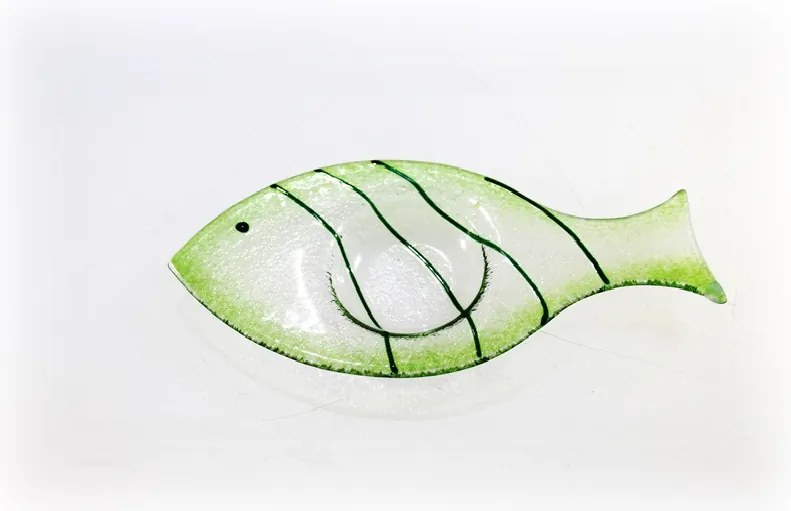 BDK-GLASS Skleněný svícínek rybička - FISH - zelená Rozměr: 17x8cm