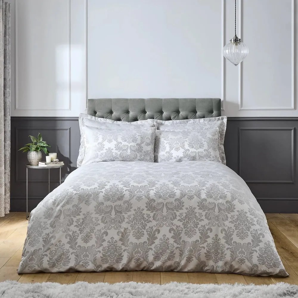 Šedé damaškové povlečení na dvoulůžko/prodloužené 230x220 cm Damask Jacquard – Catherine Lansfield