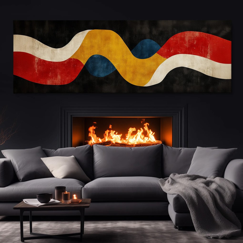 Obraz na plátně - Setkání barevných vln FeelHappy.cz Velikost obrazu: 150 x 50 cm