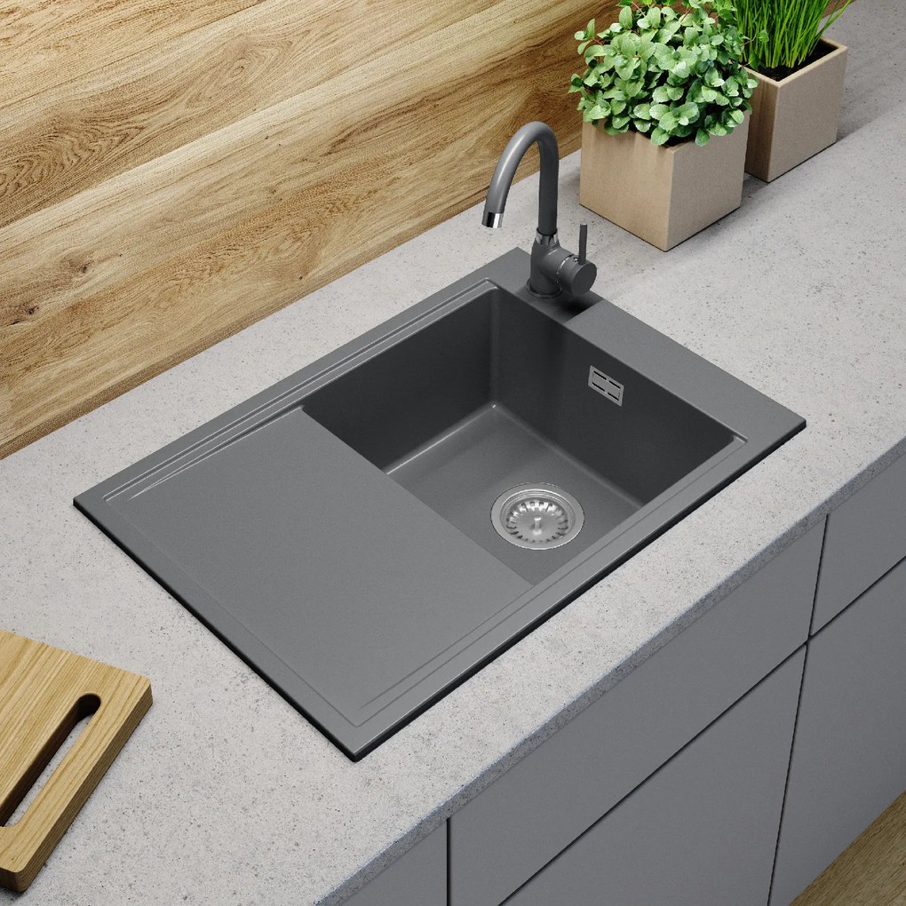 Gamma Design 7050, 1-komorový granitový dřez 700x480x205 mm, šedá, GMA-ZLE000132