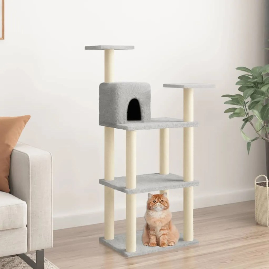 Škrabadlo pro kočky se sisalovými sloupky světle šedé 118,5 cm 171428