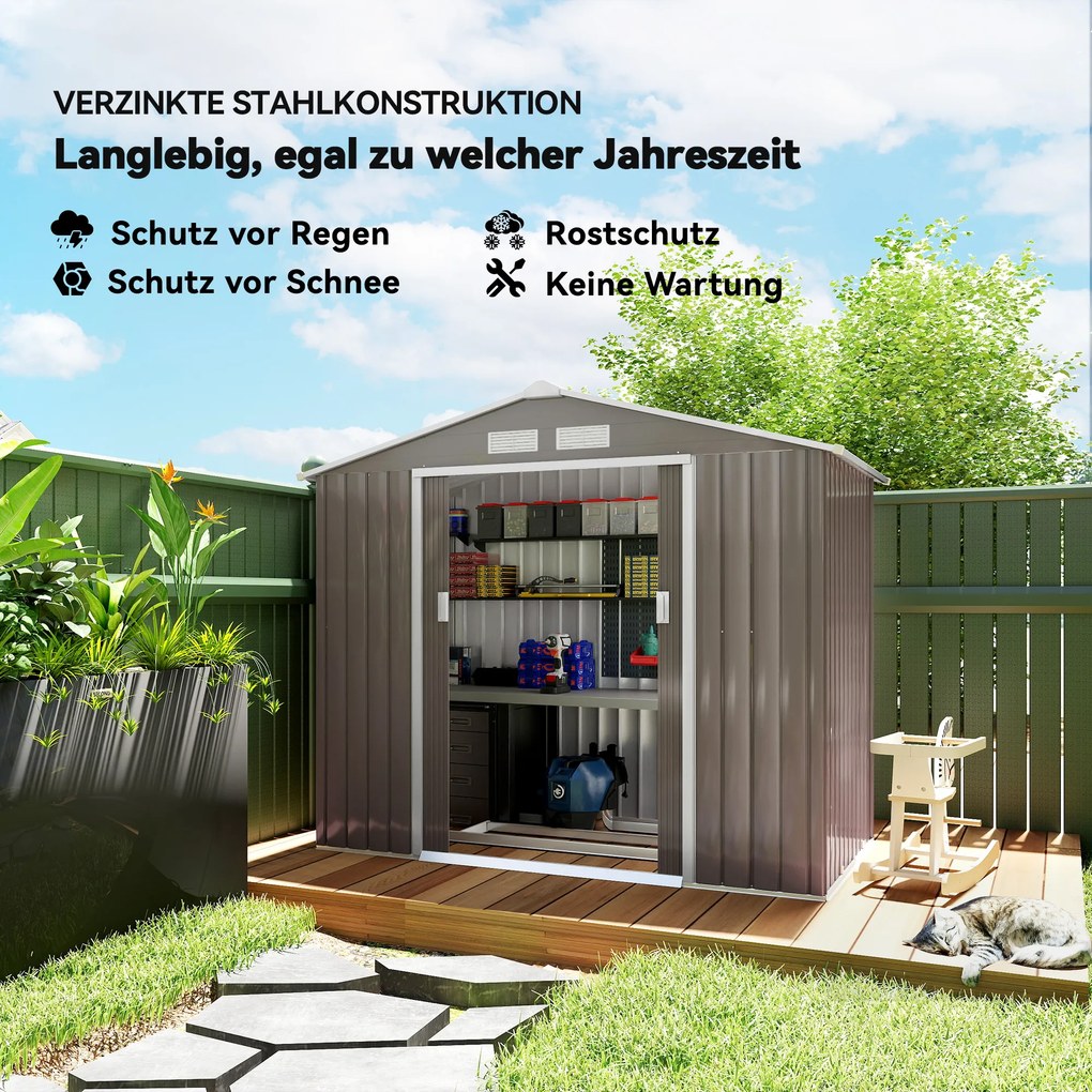 Zahradní přístřešek Outsunny s rámem podlahy a posuvnými dveřmi, odolný proti povětrnostním vlivům, ocelový, světle zelený, 213x130x185cm pro zahradu…