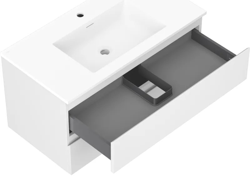 Mexen Orio, koupelnová skříňka 90 cm s umyvadlem Otis, 2 zásuvky, bílá matná, 91A10-09047-2-BFF01-W18M01