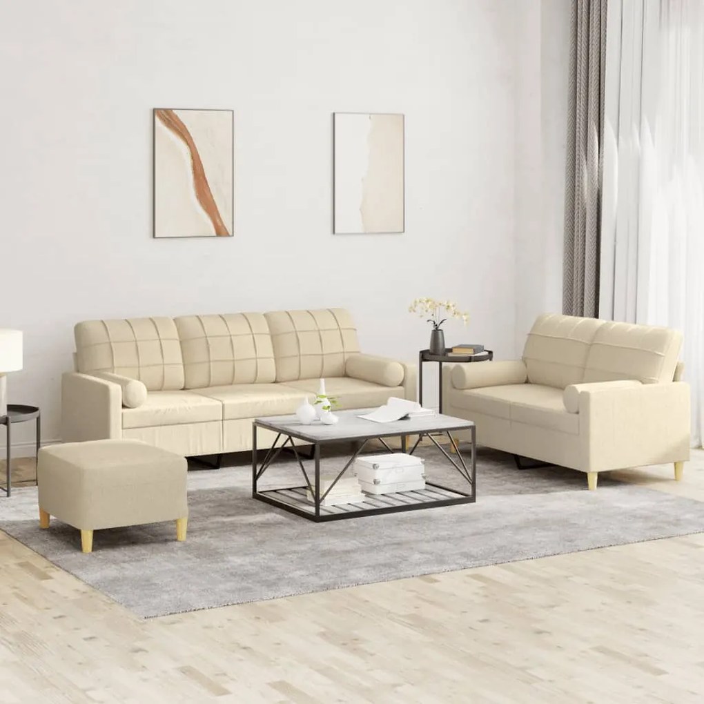 3dílná sedací souprava s polštáři krémová textil 3201332