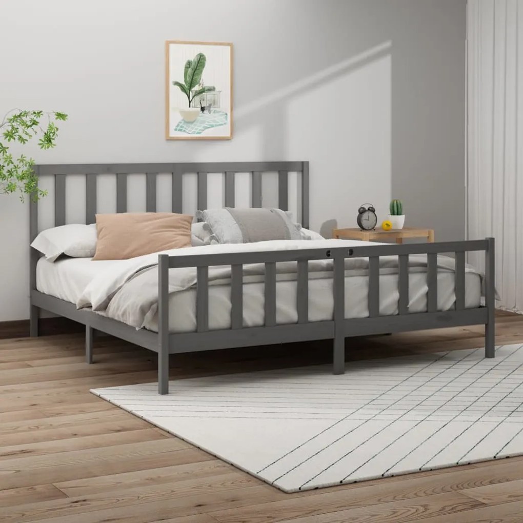Rám postele šedý masivní borovice 200 x 200 cm,  3106725