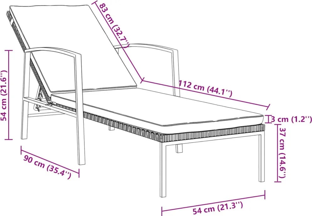 vidaXL Zahradní lehátka 2 ks se stolkem polyratan [317642] Barva: Hnědá