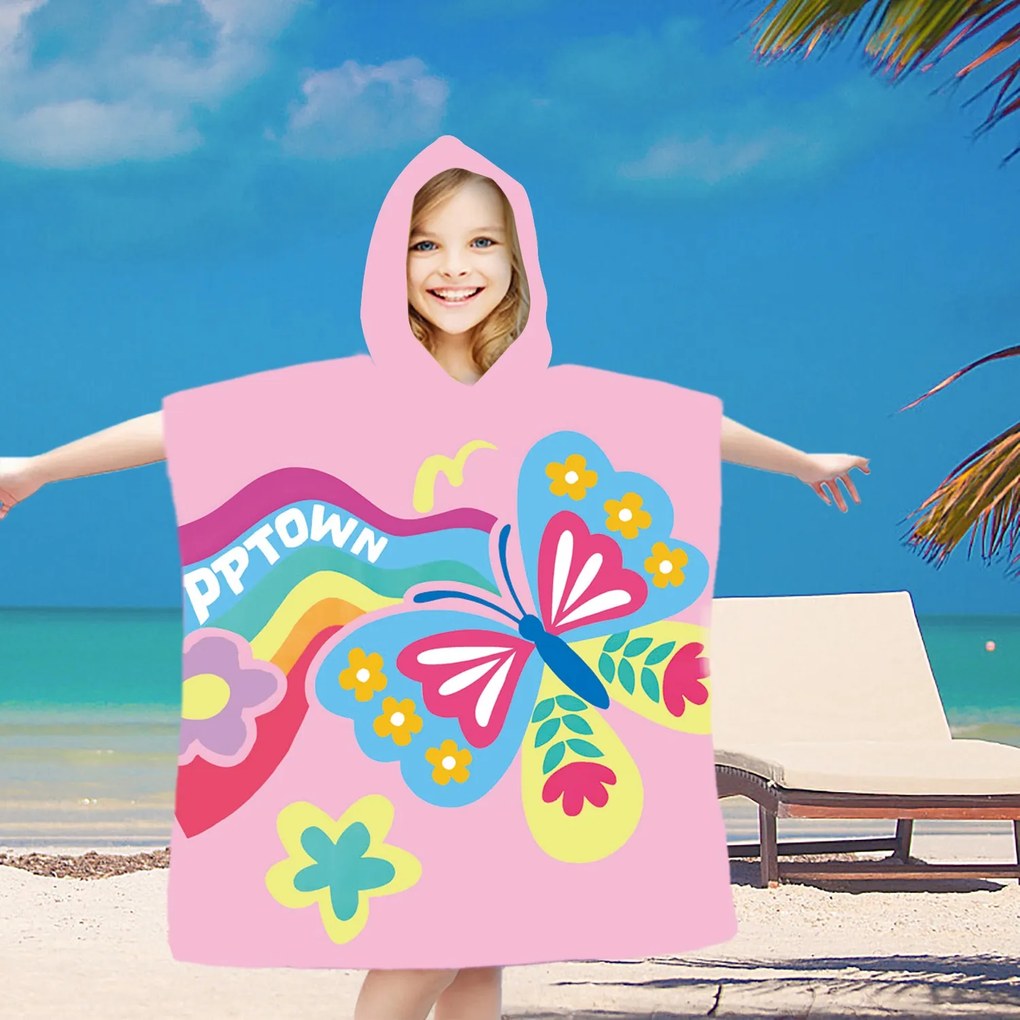 Dětské pončo BUTTERFLY růžové