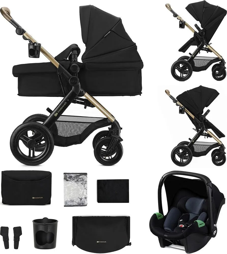 | KINDERKRAFT - Kombinovaný kočárek 3v1 MOOV 2 XL Air Black | KSMOOVXLBLK0000