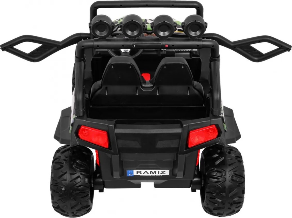 Ramiz Terénní bugina pro děti maskáčová + pohon 4x4 + dálkové ovládání + nosič zavazadel + rádio MP3 + LED