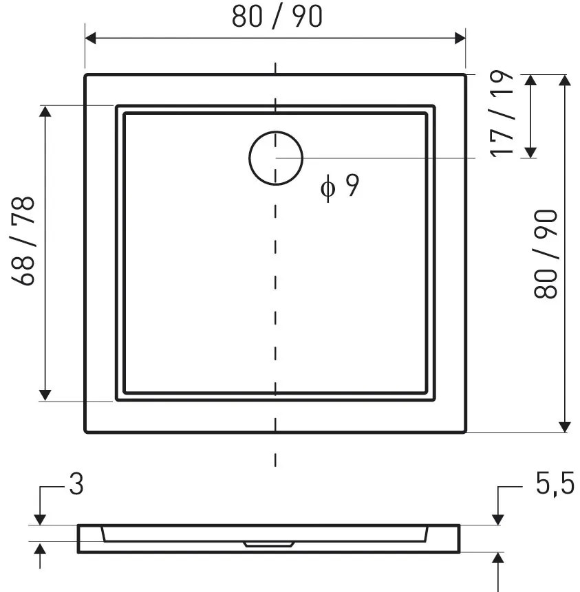 Novoterm Čtvercový sprchový kout NV-Tomar 90x90 černá/grafit + SLIM vanička bílá