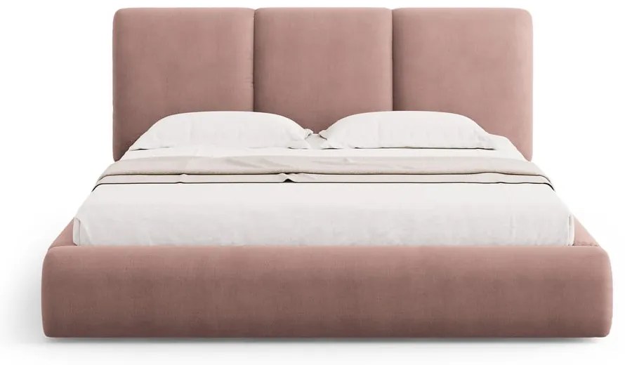 Světle růžová čalouněná dvoulůžková postel s úložným prostorem s roštem 160x200 cm Brody – Mazzini Beds