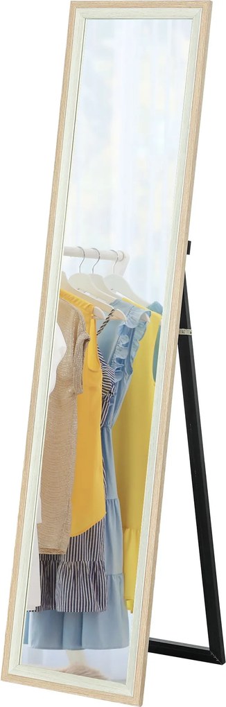 HOMCOM Zrcadlo v plné délce 157x37 cm, stojící nebo nástěnné zrcadlo s MDF rámem a stojanem pro obývací pokoj a ložnici | Aosom