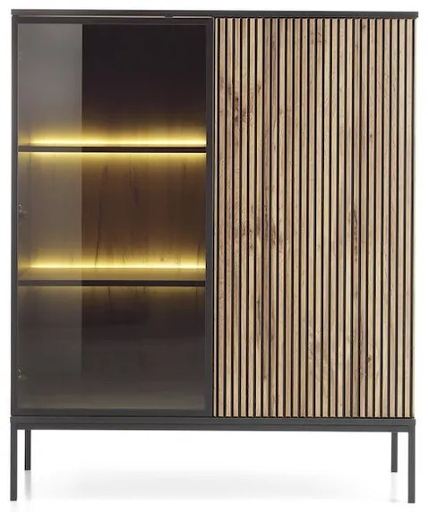 Moderní vitrína SONNY 104 LED, černá / dub votan