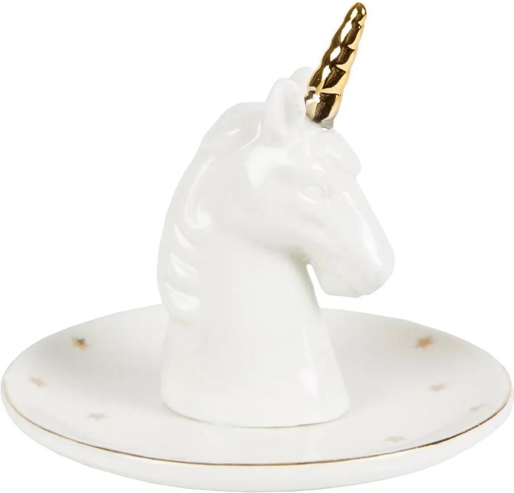 sass & belle Mini talířek na šperky Stargazer Unicorn, bílá barva, zlatá barva, keramika