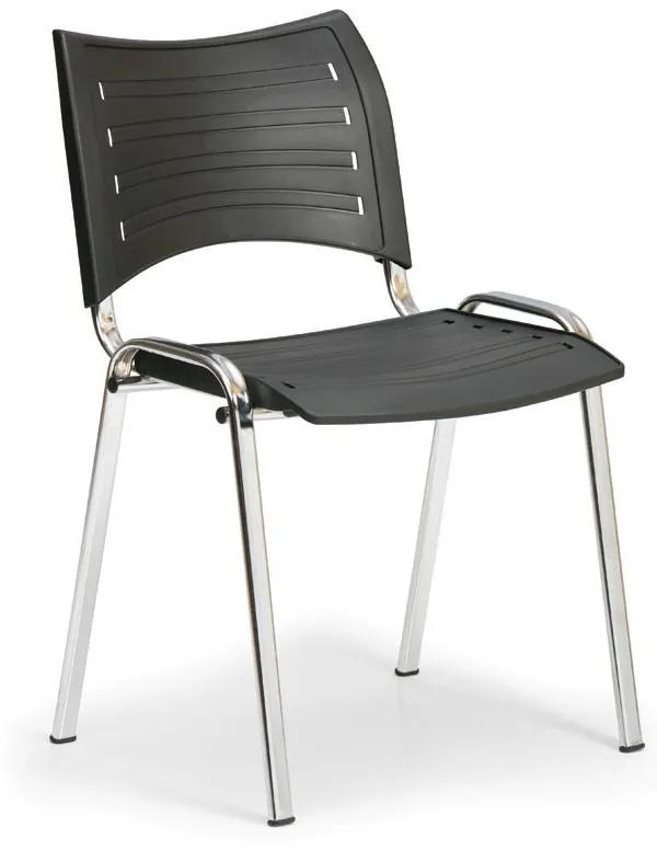 Plastová židle SMART - chromované nohy, černá
