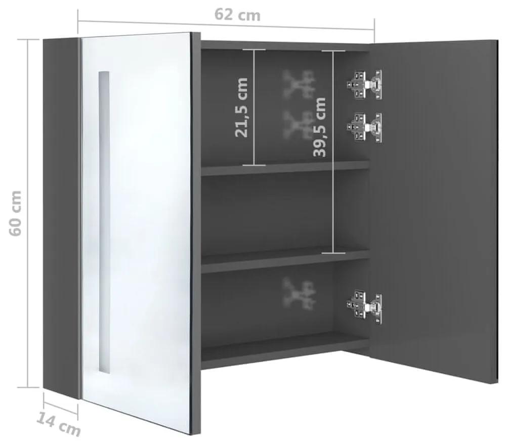 Petromila LED koupelnová skříňka se zrcadlem zářivě šedá 62 x 14 x 60 cm