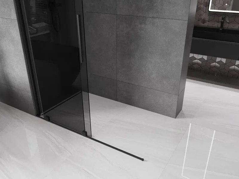 Mexen Velar, sprchová zástěna s posuvnými dveřmi Walk-in 150 x 200 cm, 8mm šedé sklo, černá matná, 871-150-000-43-70