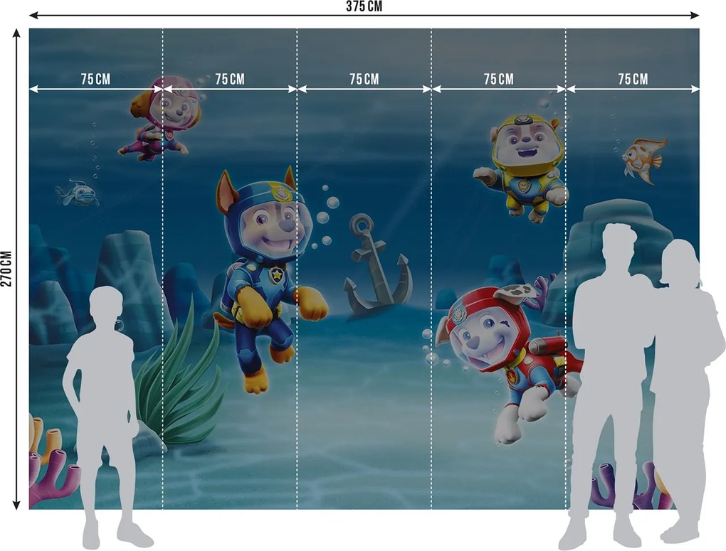 Dětská vliesová fototapeta na zed' Tlapková Patrola Zasahuje Pod Vodou | 375 x 270 cm | DFTDNXXL5076