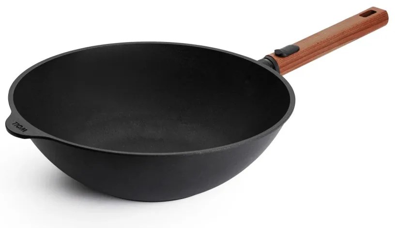 Woll Nepřilnavá wok pánev Eco Logic QXR s dřevěnou odnímatelnou rukojetí, 30 cm 11030WLCI-Q