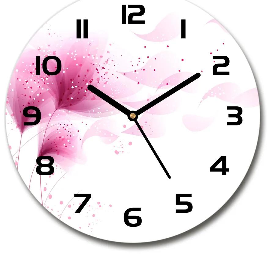 Wallmuralia Skleněné hodiny kulaté Růžové květiny fi 30 cm