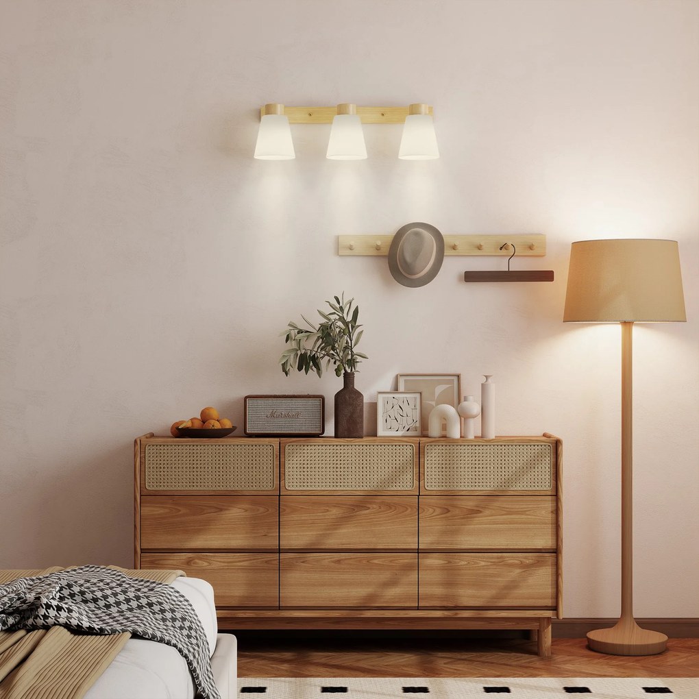 Stropní svítidlo LED 40W stropní svítidlo s dvojitou montáží a 90° nastavitelnou hlavou se 3 paticemi E27 přírodní dřevo