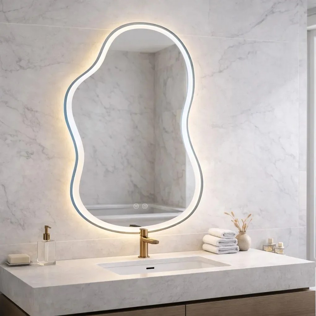 Tutumi Zrcadlo 80x55 cm s vyhříváním a regulovatelným LED osvětlením HOM-01516