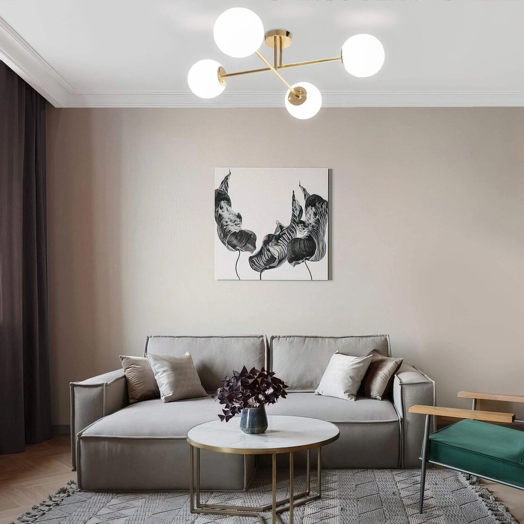 Toolight Tutumi, stropní lampa skleněné koule 4xE27 APP1248-4CP, zlatá lesklá, OSW-14037