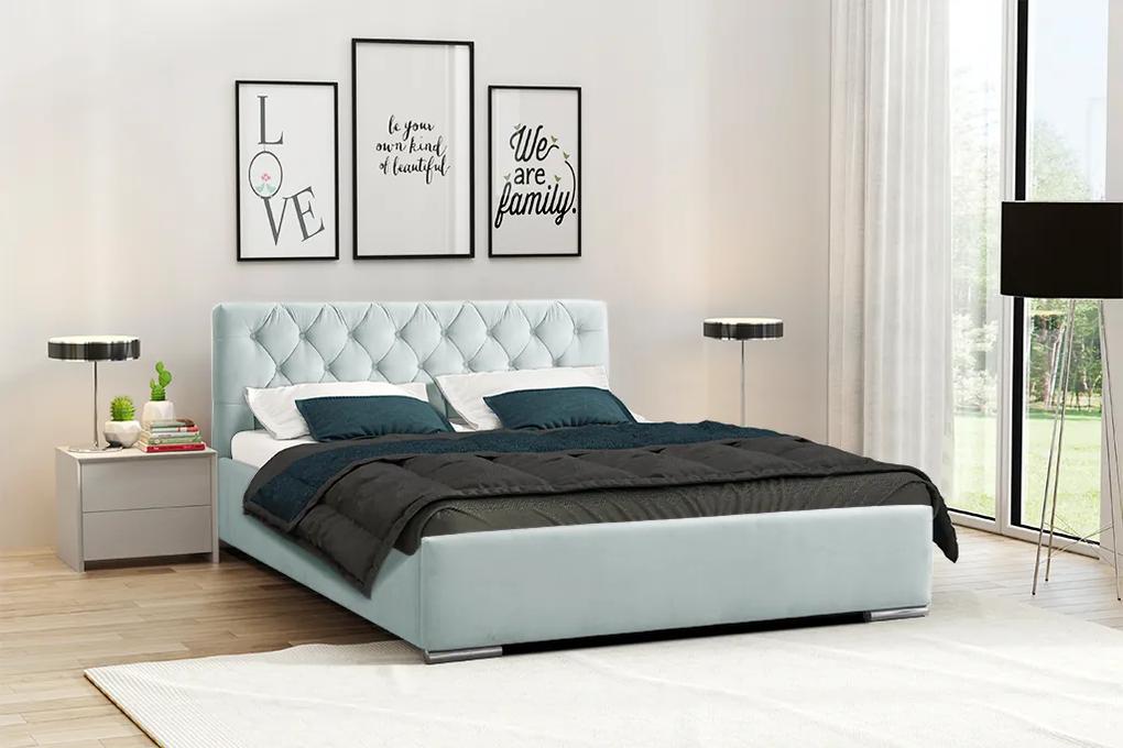 Eka Čalouněná postel ELEGANT 160x200 cm Barva látky Trinity: (2313) Modrá, Úložný prostor: S dřevěným rámem úložného prostoru