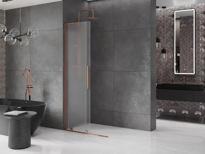 Mexen Velar L, posuvná sprchová zástěna Walk-in 90 x 200 cm, 8mm sklo námraza, růžové zlato, 871-090-003-33-60