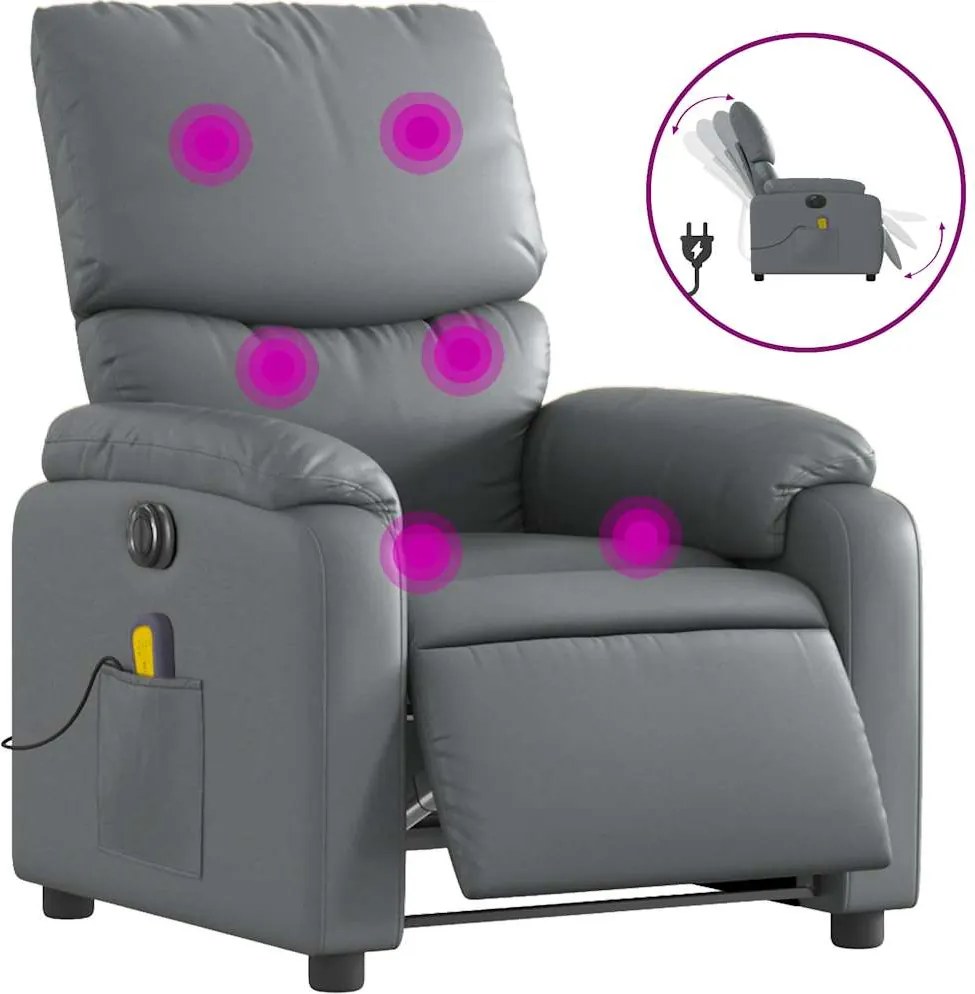Elektrické masážní polohovací křeslo šedé umělá kůže 3204882