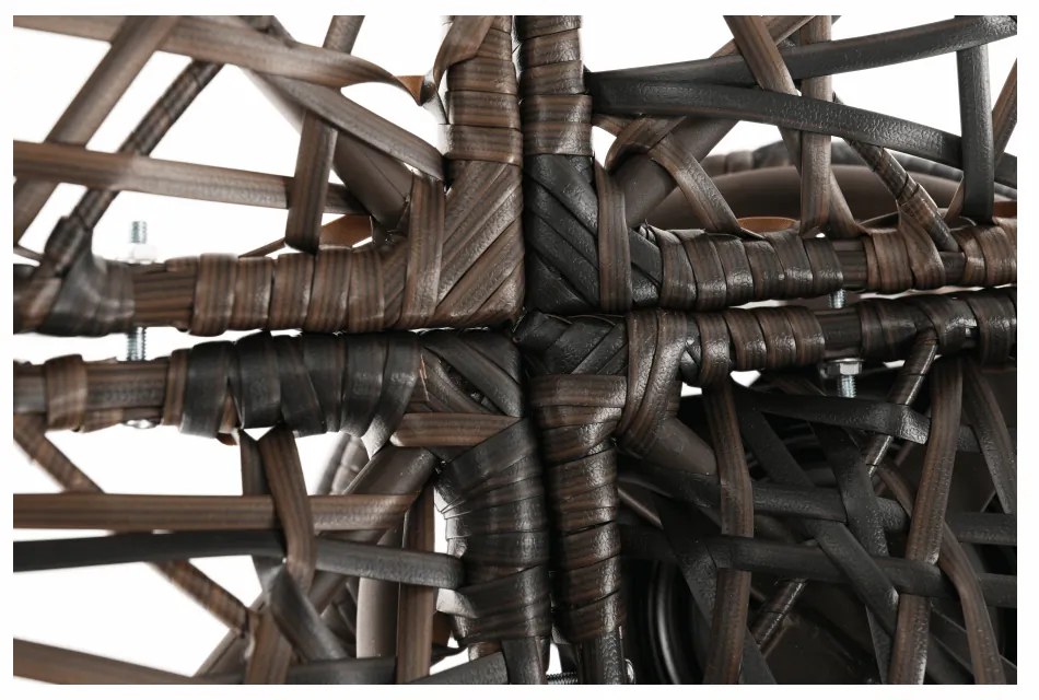 Otočné křeslo s polštářem TRISS ocel černá, umělý ratan hnědý, látka béžová a černá