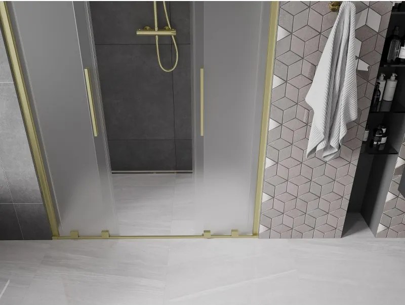 Mexen Velar L Duo, posuvné sprchové dveře do otvoru 140 cm, 8mm sklo námraza, zlatá matná, 871-140-003-32-55