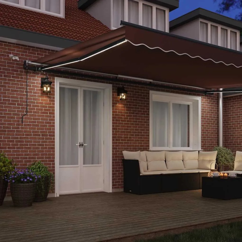 Automatická zatahovací markýza s LED světly hnědá 500 x 300 cm 3310219