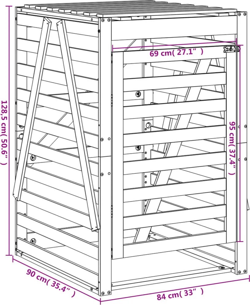 vidaXL Úložný box na popelnici 84 x 90 x 128,5 cm masivní douglaska [825104] Barva: Černá borovice