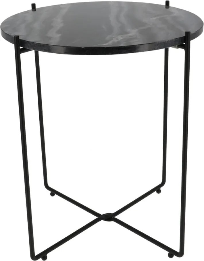 Černý odkládací stolek s mramorovou deskou Compactor Agneta