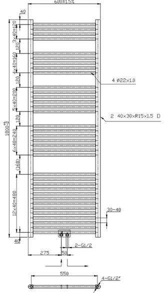 Novaservis  600/1800/RS,5 Radiátor kombinovaný, 60x180cm, černá mat