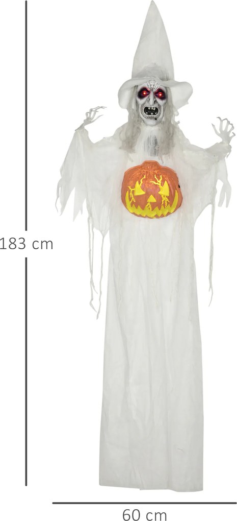 HOMCOM Halloween duch, Halloween dekorace, zvuková funkce, s pohybovým senzorem a LED světly, 60 cm x 18 cm x 183 cm