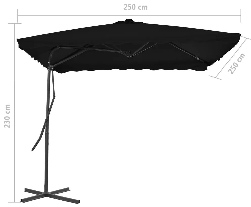 vidaXL Marketos Zahradní slunečník s ocelovou tyčí černý 250 x 250 x 230 cm