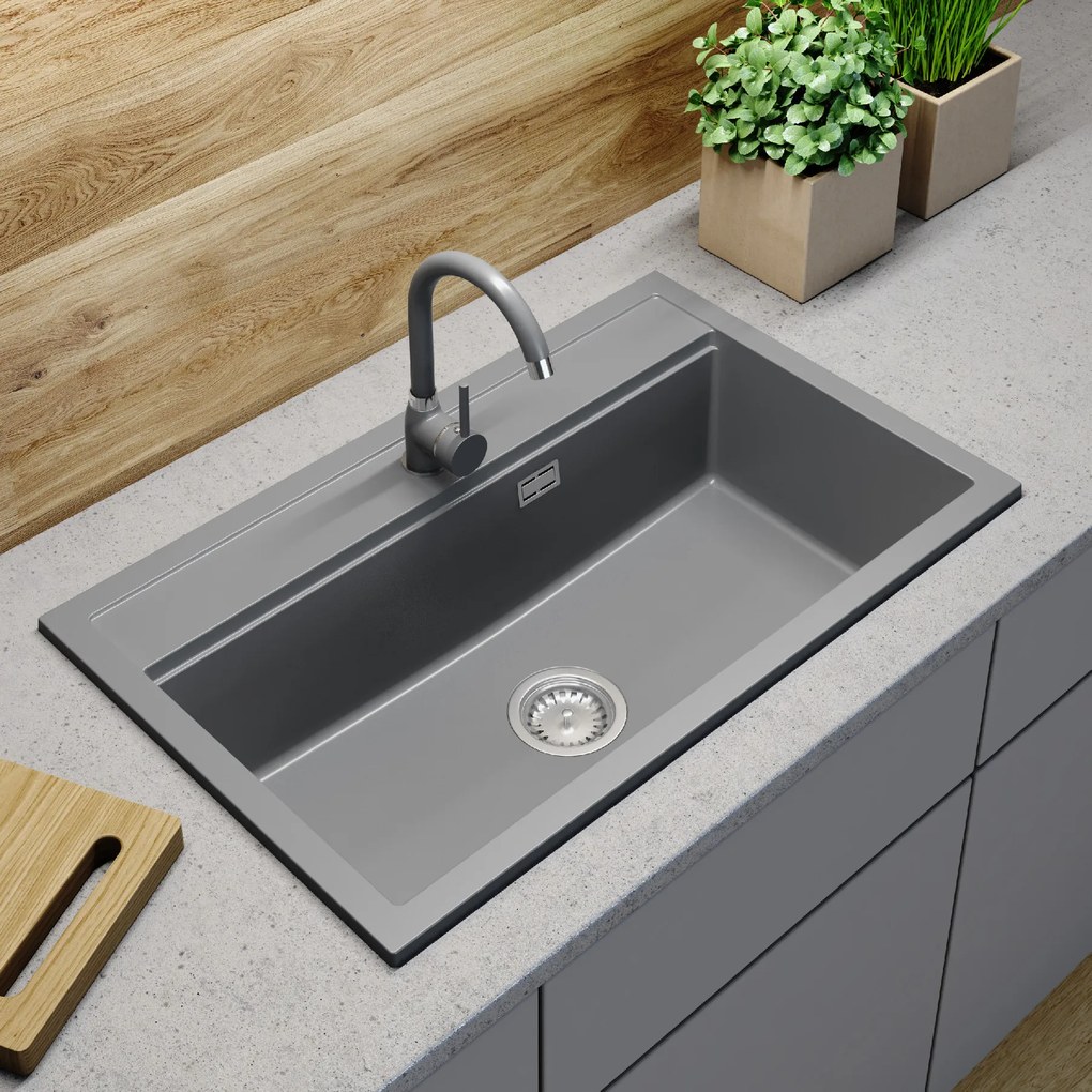 Gamma Advance, 1-komorový granitový dřez 805x505x210 mm, šedá, GMA-ZLE000119