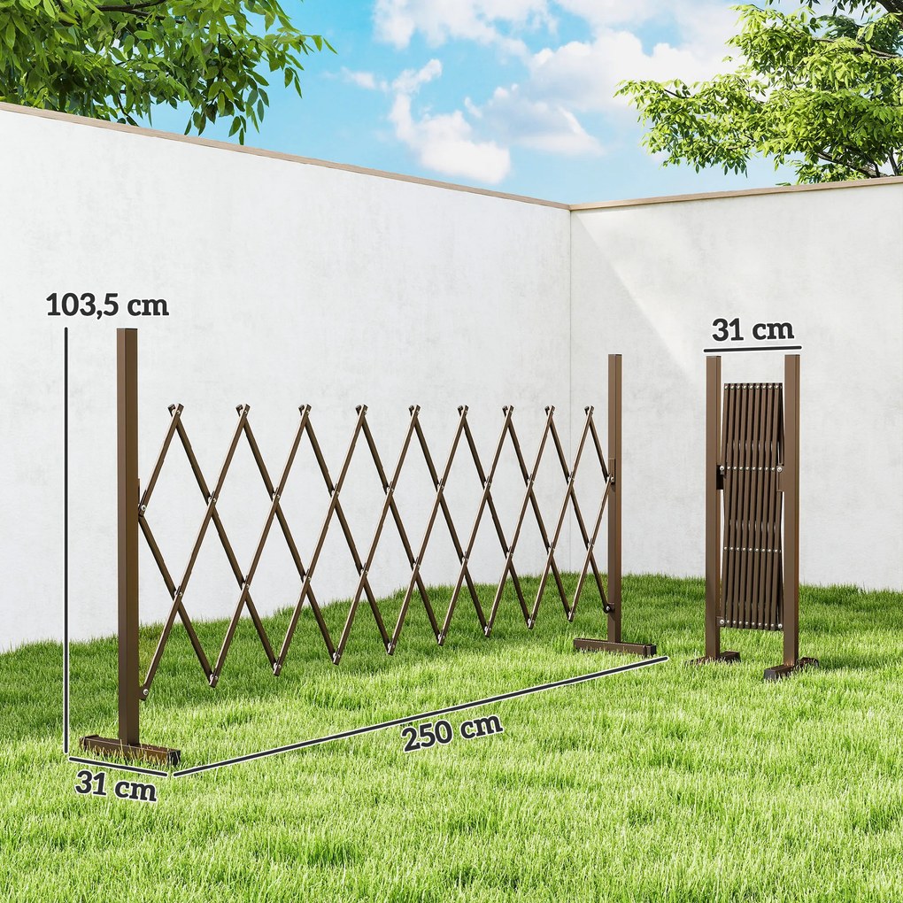 Outsunny Sklopná a Roztahovací Bezpečnostní Brána 250D x 31Š x 104V cm Hliník Metal Čokoládová