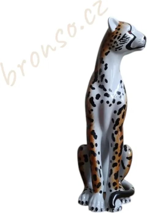 Sedící leopard – keramická socha, elegantní ručně vyrobená zvířecí dekorace do interiéru