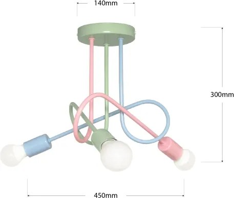 Přisazený lustr OXFORD 3xE27/15W/230V zelená/růžová/modrá
